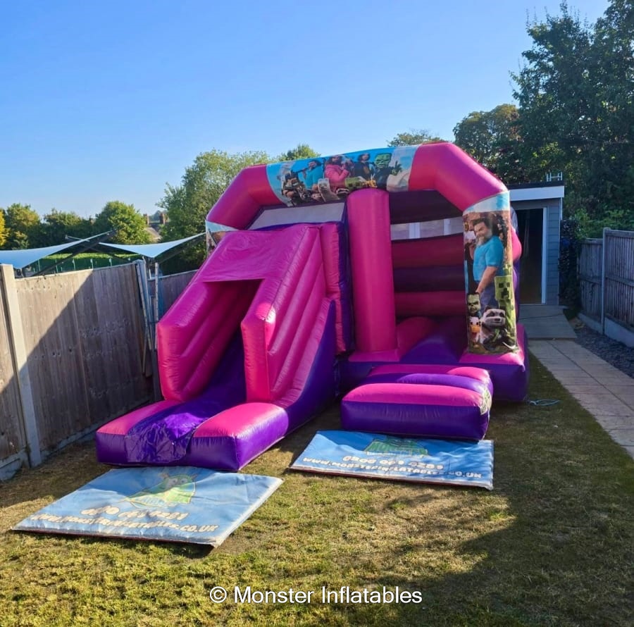Minecraft Bounce & Front Slide Bouncy Castle (Pink 18x12) - Bouncy ...