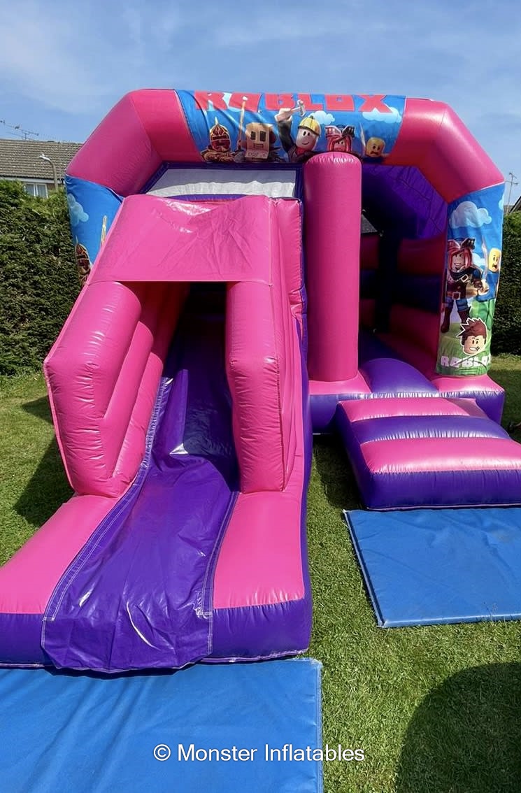 Roblox Bounce & Front Slide Bouncy Castle (Pink 18x12) - Bouncy Castle ...